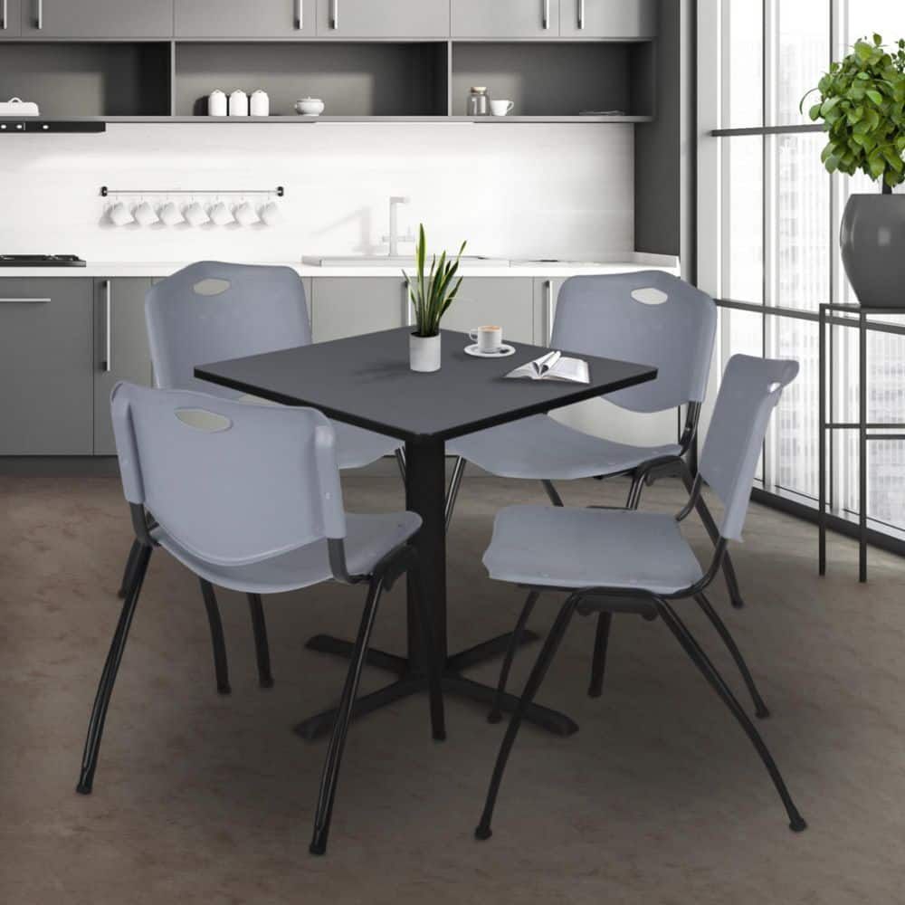 Regency Cain 42 in. Grey Square X-Base Breakroom Table Desk and 4 M ...
