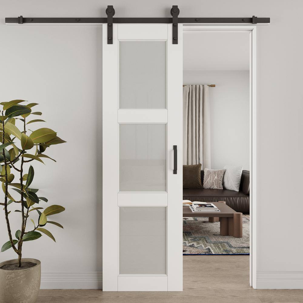 ARK DESIGN 24 in. x 80 in. 3-Lite Tempered Frosted Glass White Primed ...