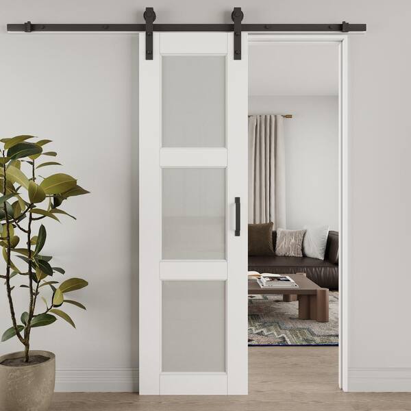 ARK DESIGN 24 in. x 80 in. 3-Lite Tempered Frosted Glass White Primed ...