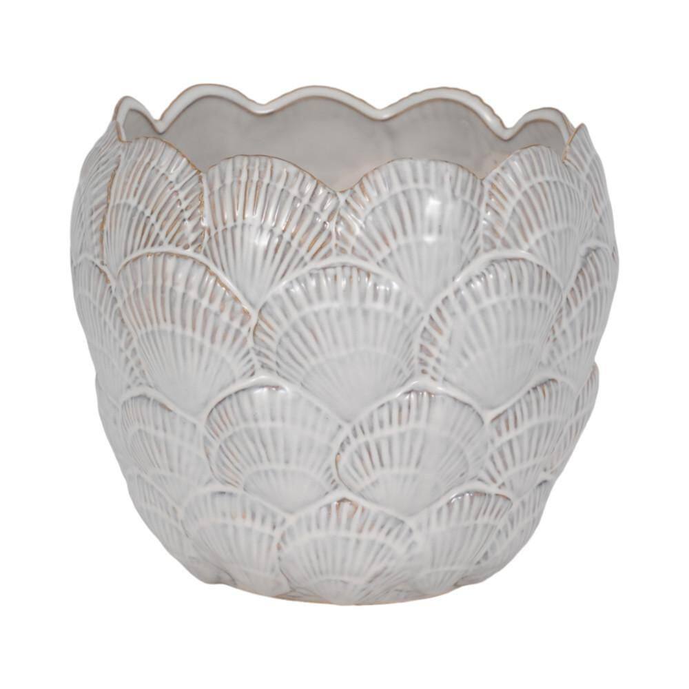 Liv & Skye White Ceramic Seashell Decorative Planter (10 in. W x 8 in ...