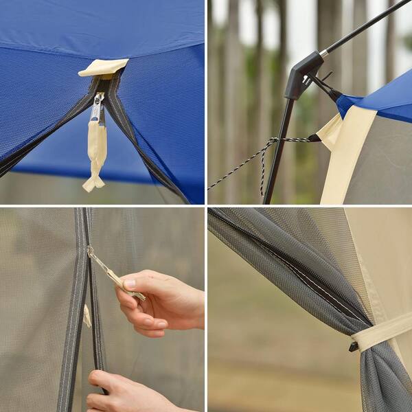 Cesicia Outdoor 12 ft. x 12 ft. x 92 in. 3-Person Navy Blue Fabric ...