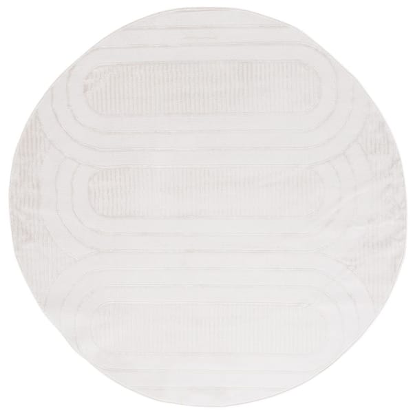 SAFAVIEH Archway 7 ft. x 7 ft. Ivory/Ivory Geometric Swirls Round Area ...