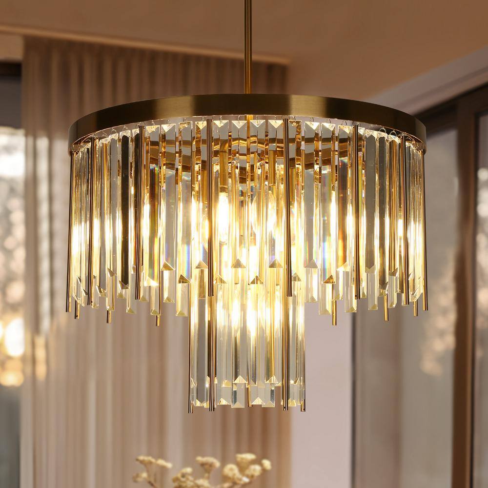 LNC Athean 7-Light Plating Brass Crystal 2-Tiered Chandelier with No ...
