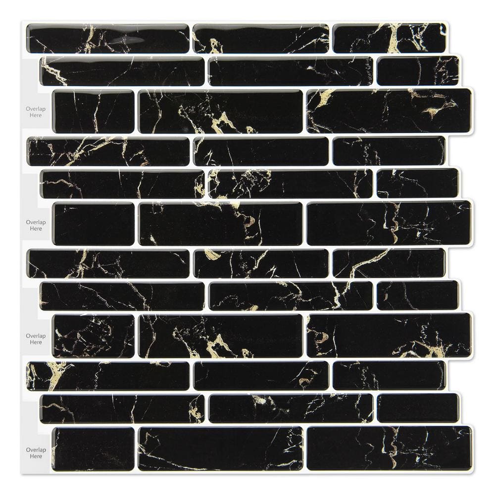 Art3d Black Marble Design 12 in. x 12 in. Vinyl Peel and Stick Tile (9 ...