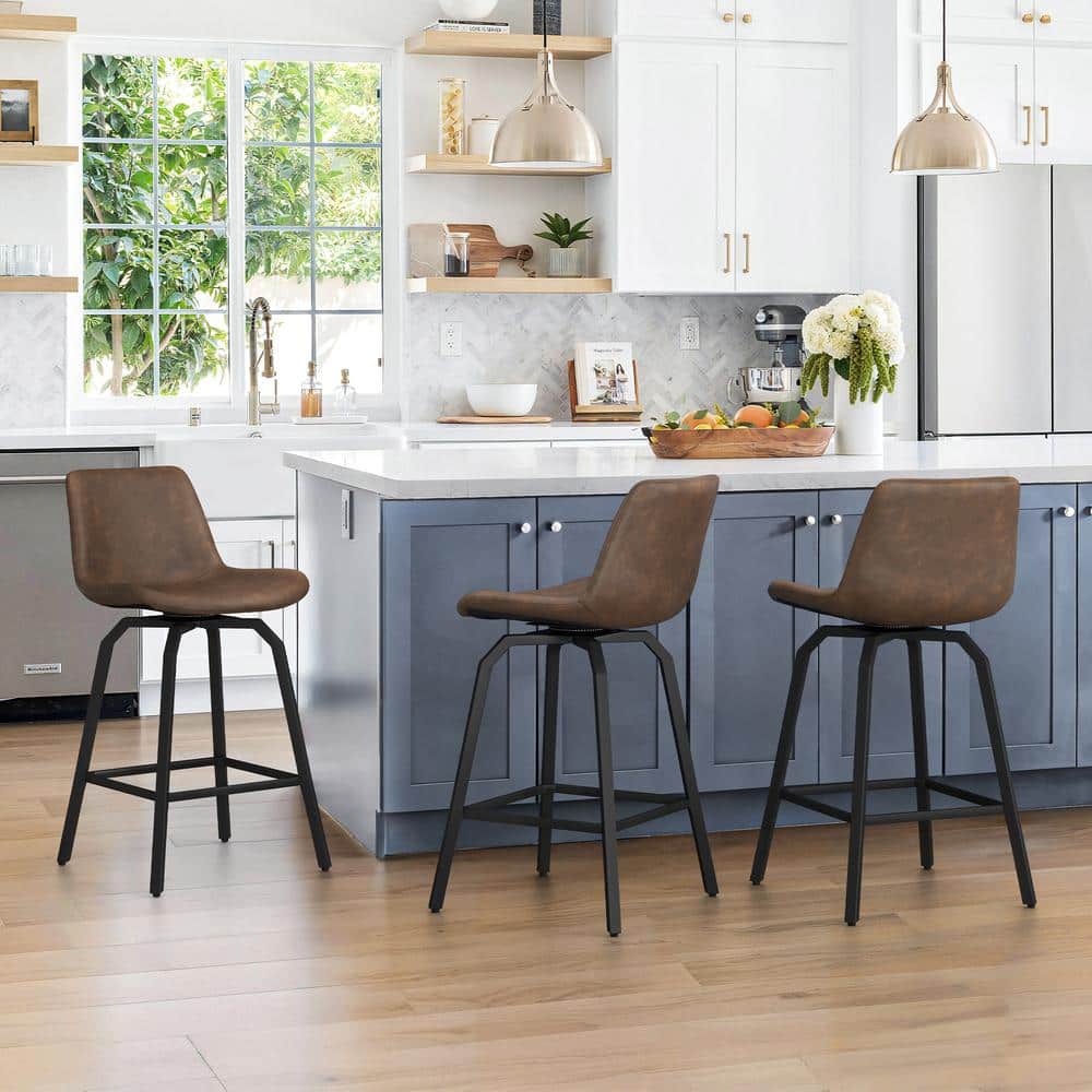LUE BONA Dennis 37 in. Faux Leather Bar Stools Metal Frame With ...
