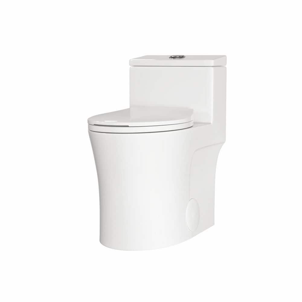 HOROW 1-Piece 0.8/1.28 GPF Dual Flush Elongated Toilet in White HR ...