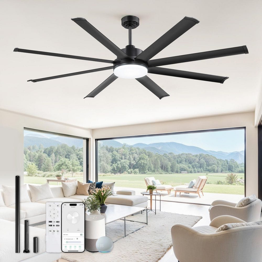 HINNIXY 72 in. Smart Indoor/Covered Outdoor Black Dimmable LED Ceiling ...