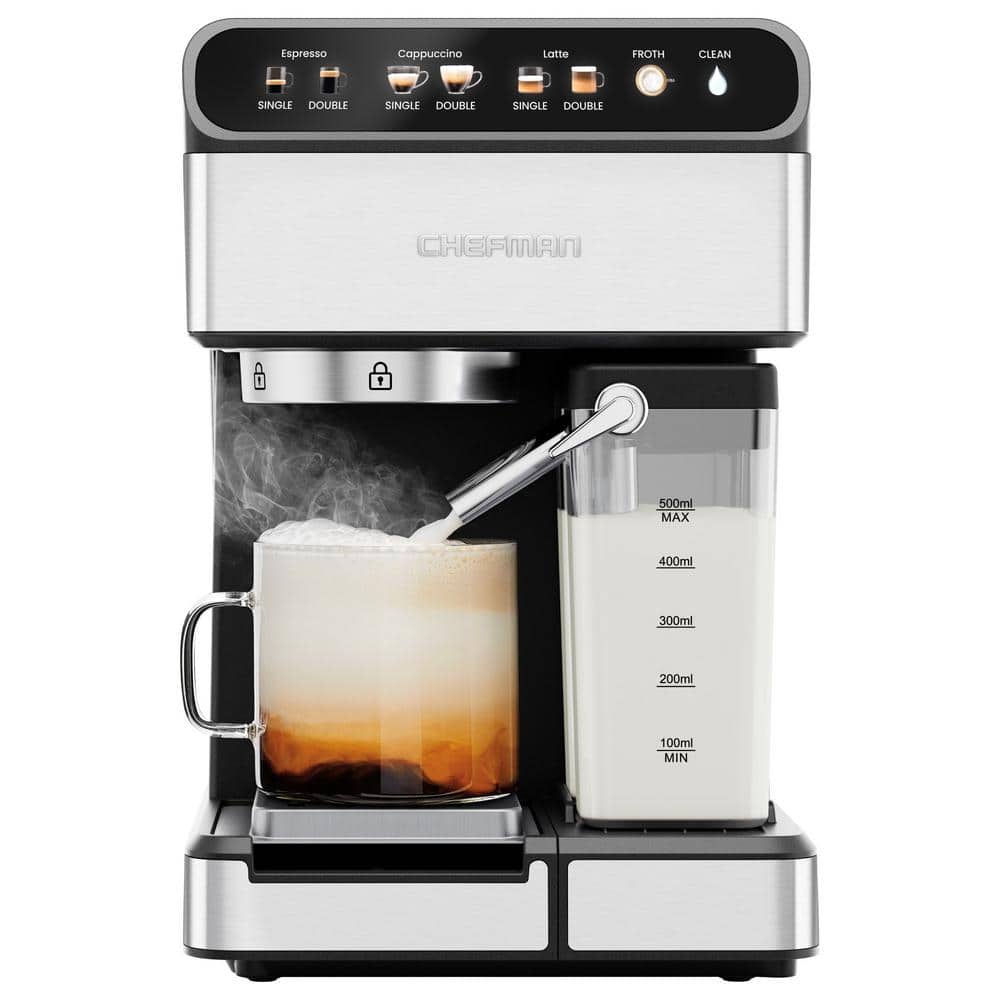 Chefman 7.6 Cup Stainless Steel Automatic Espresso Machine with Milk Frother RJ54 I SV AM The Home Depot