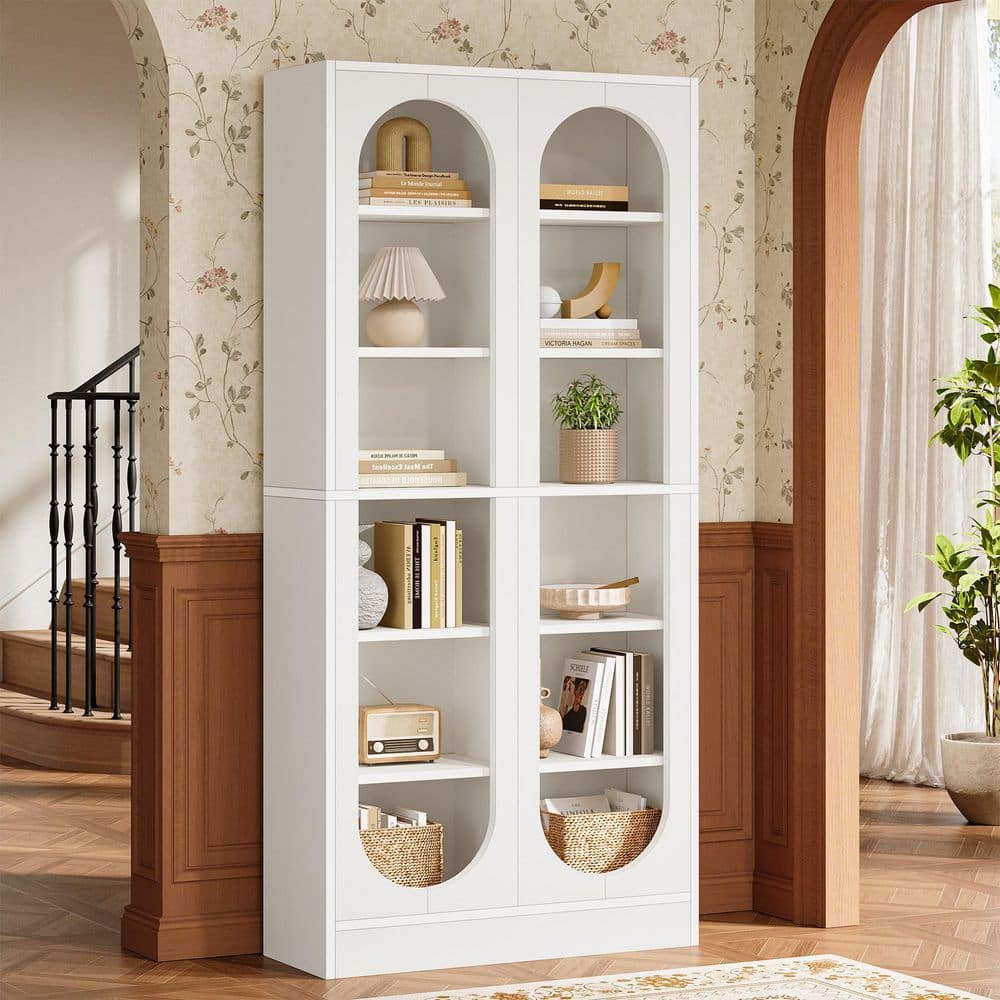 BYBLIGHT Eulas 70.9 in. Tall White Wood 6-Shelf Open Storage Modern ...