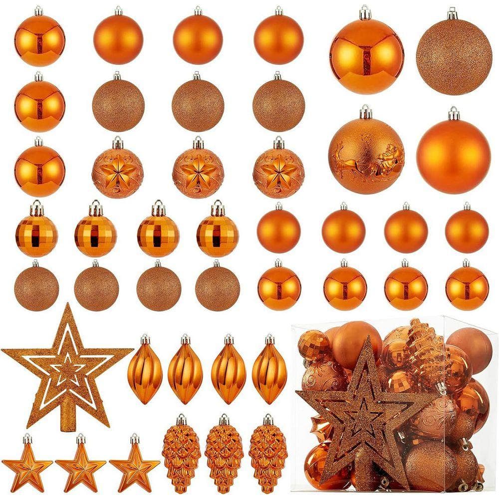 Unbrand 43-Pack Shatterproof Orange Christmas Balls and Shapes, 10 ...
