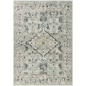 Nourison Washable Decor Blue Taupe 7 ft. x 9 ft. Center medallion ...