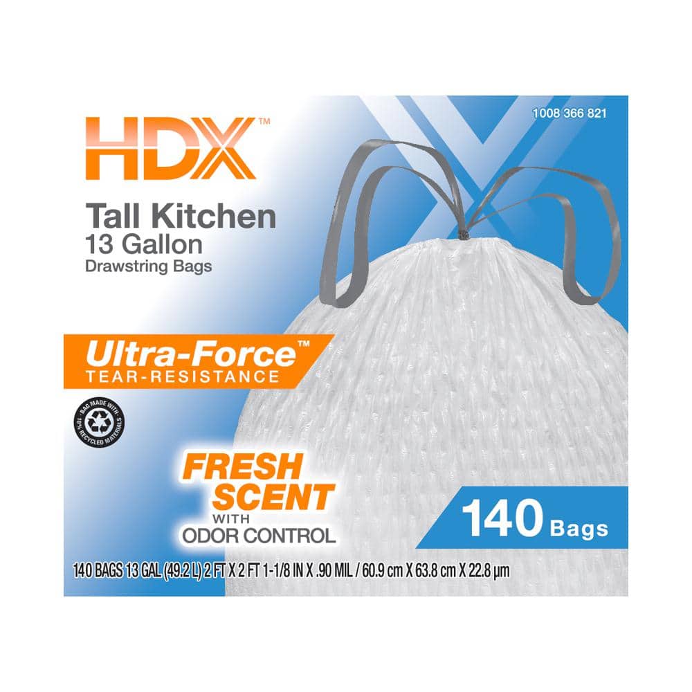 HDX 13 Gal. Scented Flex Drawstring Kitchen Trash Bags with 10% PCR ...