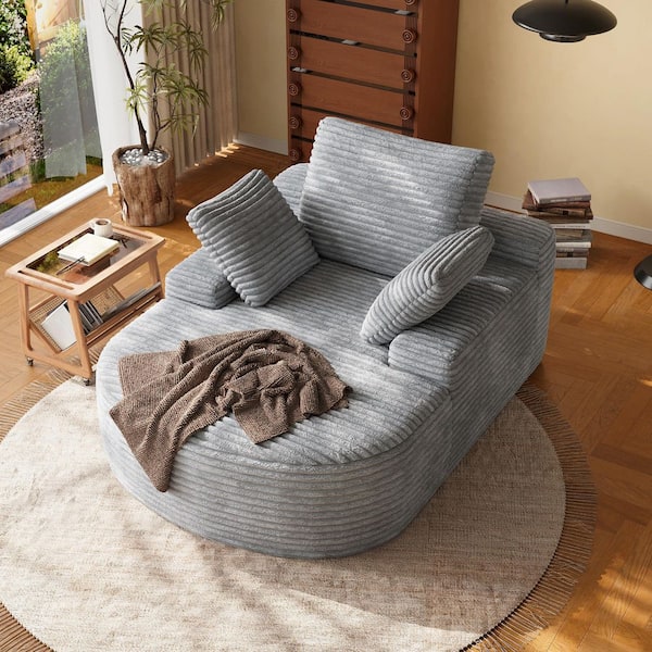 J&E Home Gray Modern Corduroy Polyester Square Arms Chaise Lounge for ...