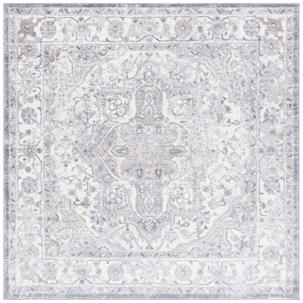 SAFAVIEH Opal 7 ft. x 7 ft. Gray/Ivory Distressed Ornate Floral square ...