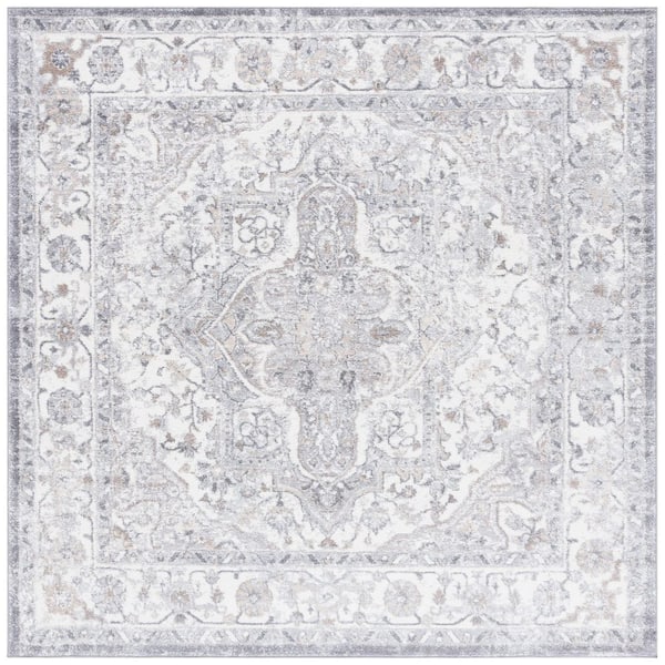 SAFAVIEH Opal 7 ft. x 7 ft. Gray/Ivory Distressed Ornate Floral square ...