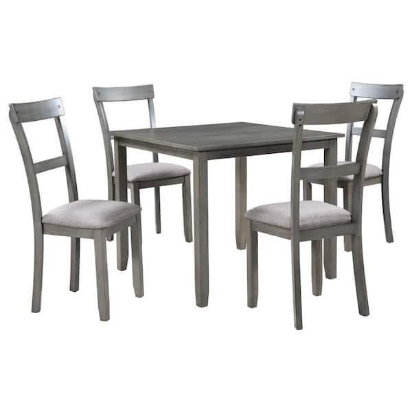 Unbranded 5 Piece Gray Kitchen Dining Table Set Wood Table and 4 Chairs Set for Dining Room EC DTSG 62015