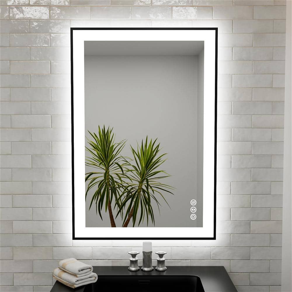 MYCASS Light 24 in. W x 36 in. H Rectangular Aluminum Framed Dimmable ...