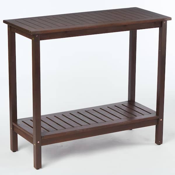 42 in. W Brown Wood Rectangular Console Table, Outdoor Side Table with ...