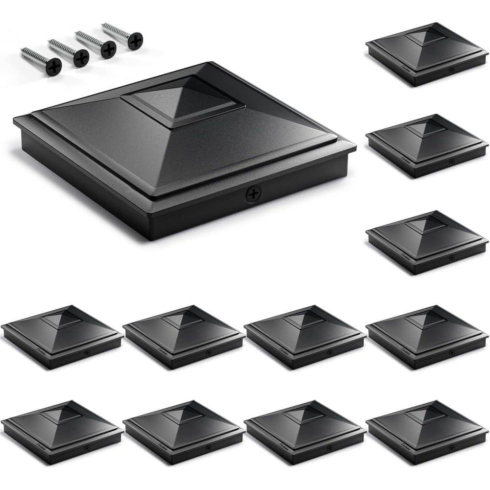 Afoxsos Pyramid 4 x 4 Post Caps Waterproof Outdoor Black Fits 3.5 x 3.5 ...