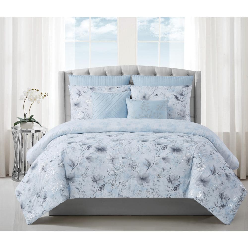 Style 212 Ava 7 Piece Light Blue Polyester King Comforter Set CS3215KG7 ...
