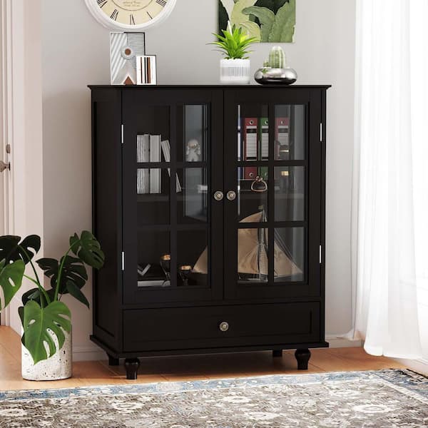 Black 38 in. H Modern Buffet Cabinet Sideboard Accent Storage Cabinet ...