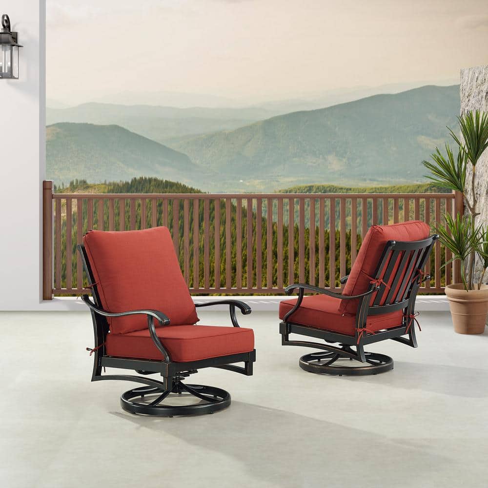 Oakland Living Pair of Black Aluminum Deep Seating Swivel Rocker Club ...