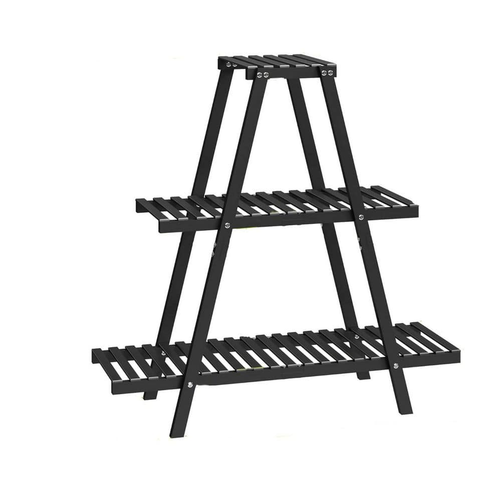 3-Tier Black Wood Plant Stand with Tiered Shelves (32.7 in. H W x 32 in ...