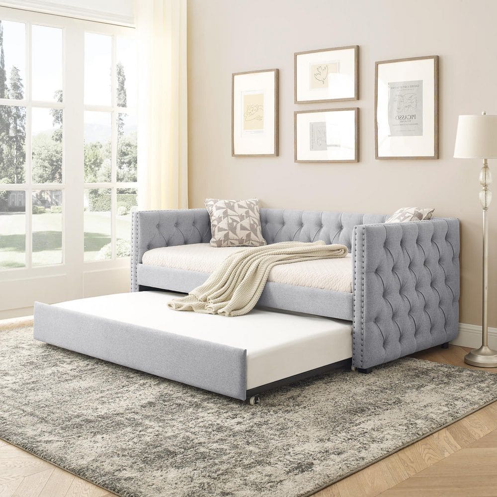 Noble House Timsa Grey Twin Size Modern Upholstered Daybed with Trundle ...