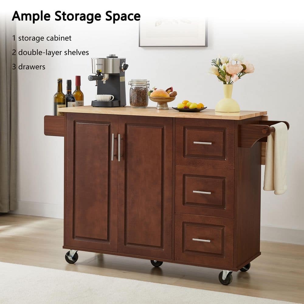 Retro Brown Kitchen Cart with Storage Cabinets MAXI13 - The Home Depot