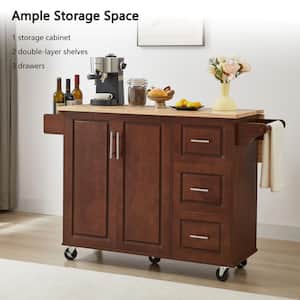 Tenleaf Retro Brown Wood Kitchen Cart Kitchen Island with Drop Leaf, 3 ...