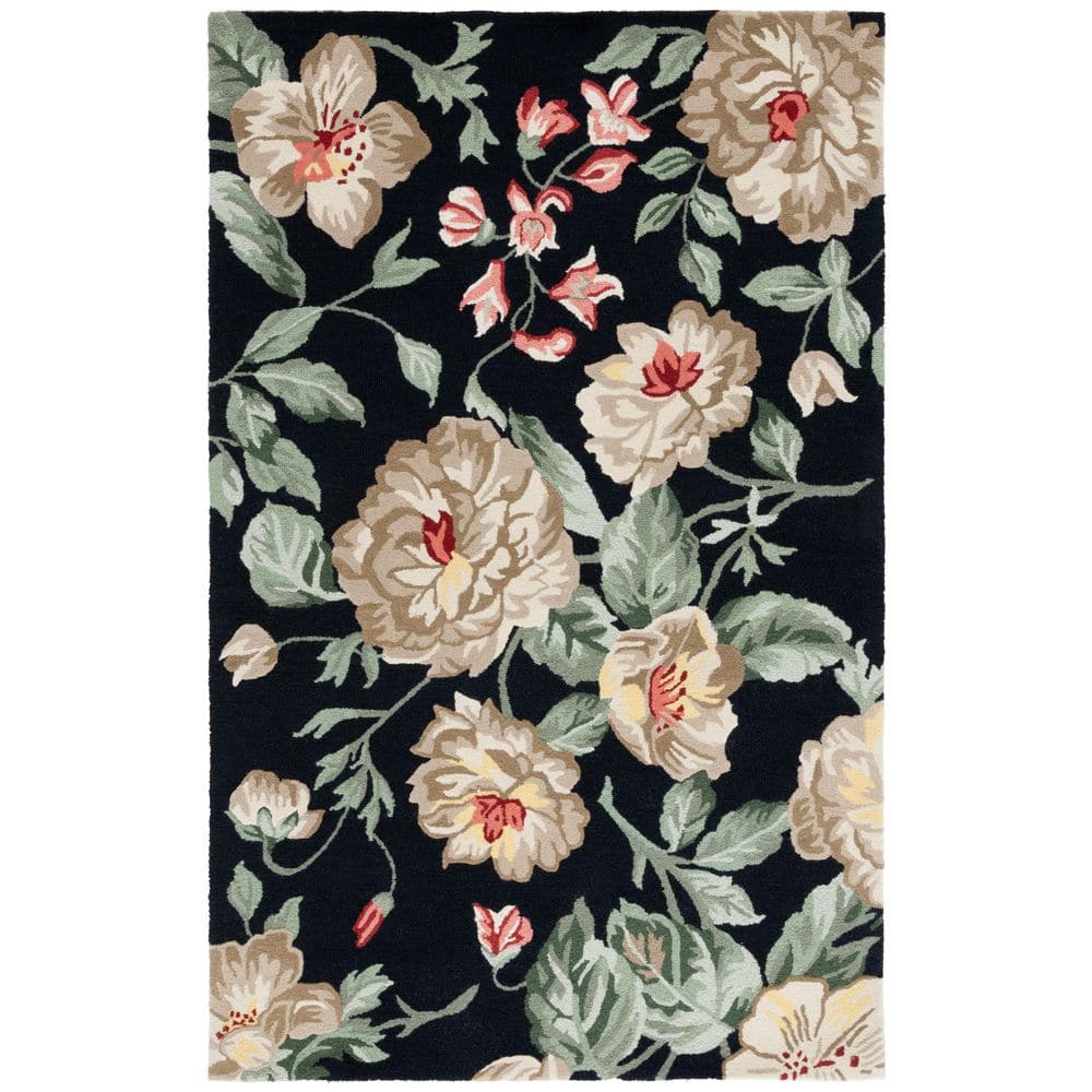 SAFAVIEH Jardin 4 ft. x 6 ft. Black/Beige Floral Leaves Area Rug ...