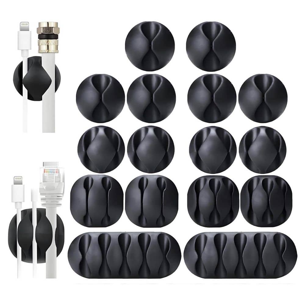 Yichuhaoxi Self Adhesive Cable Clips Cord Holder Organizer 16 Pack Black for Desk Phone Charger ...