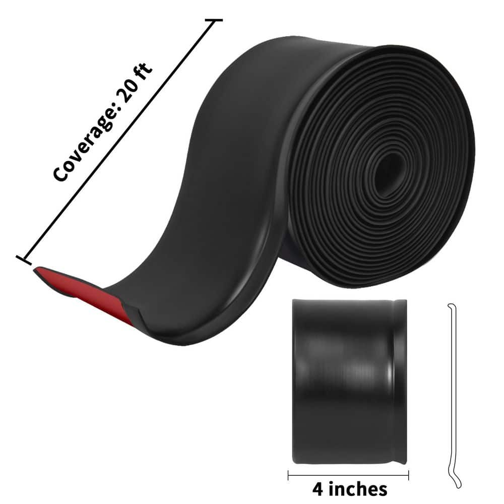 Art3d Black 0.08 in. D x 4 in. W x 20 ft. L Finished PVC Baseboard ...