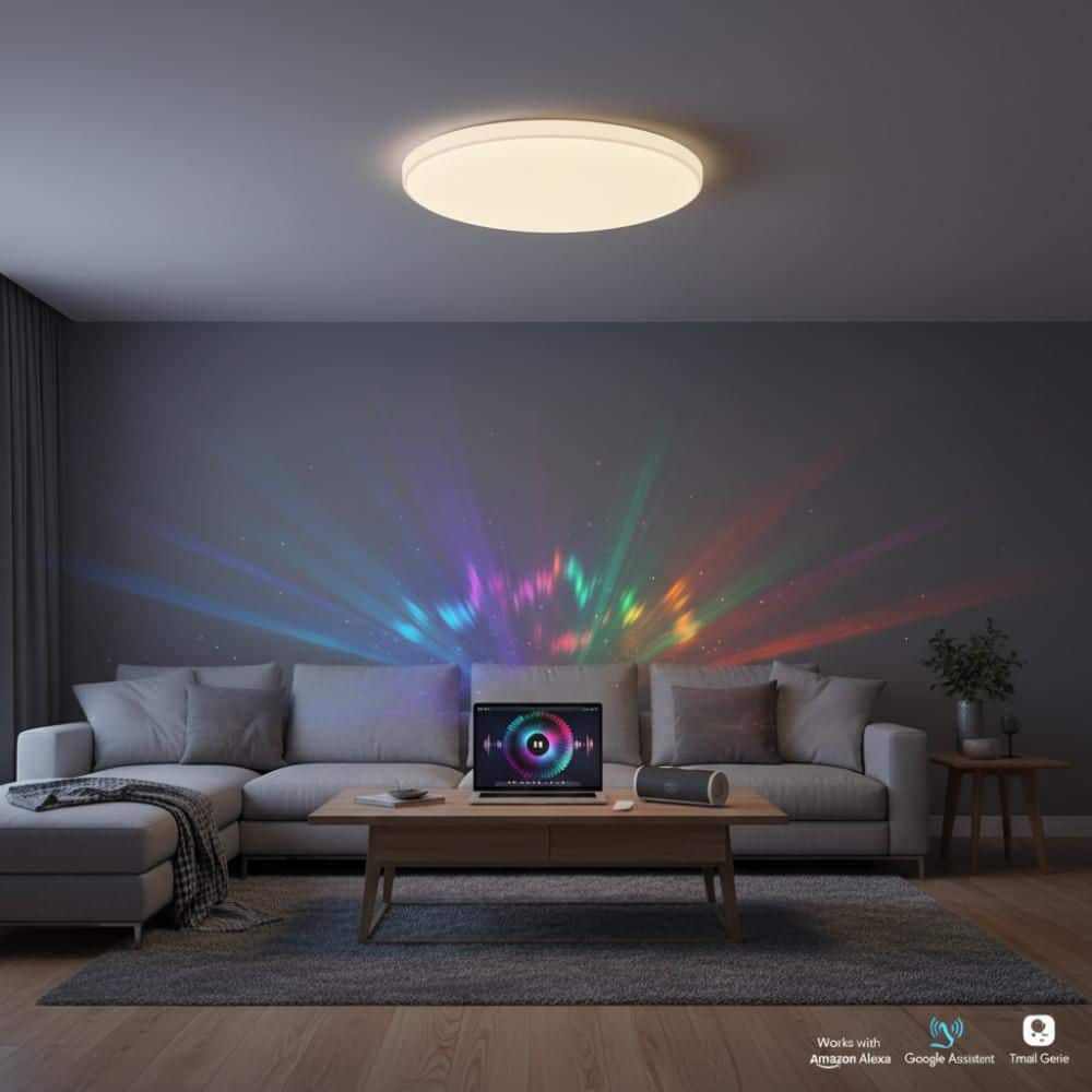 YANSUN 12 in. Smart LED Ceiling Light 24W RGB with Music Sync, App ...