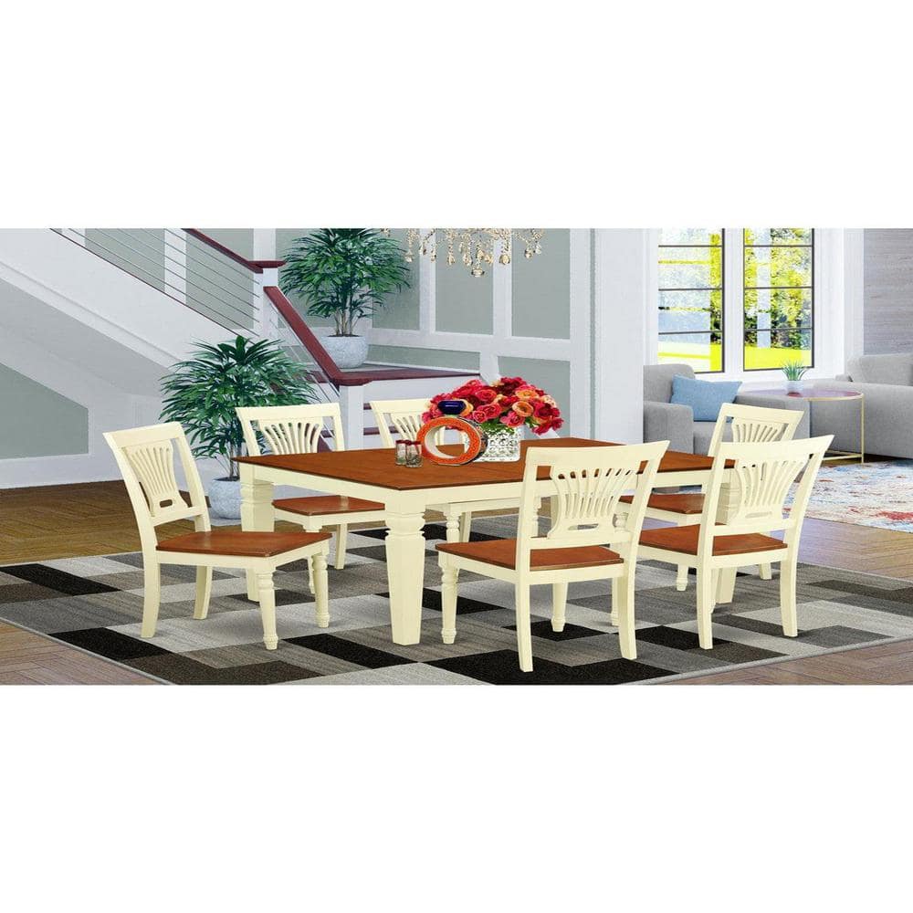 East West Furniture 7-Piece Buttermilk and Cherry Finish Solid Wood Top ...