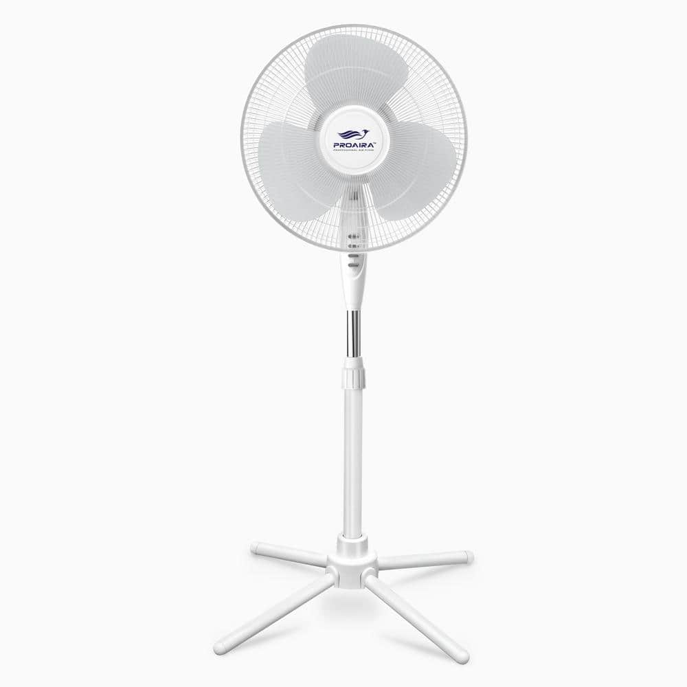 PROAIRA 16 in. Oscillating Pedestal Fan in White with 3 Speed Control ...