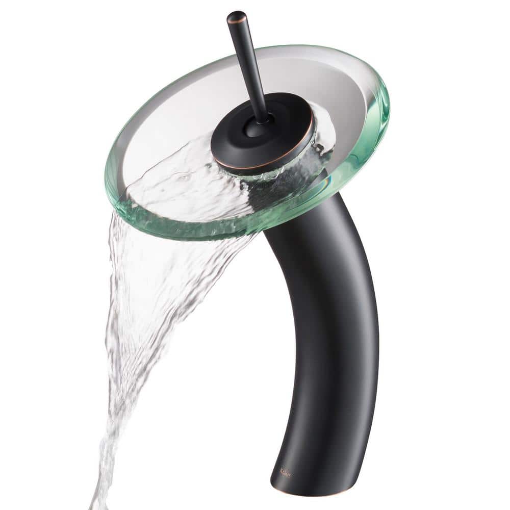 KRAUS Single Hole Single-Handle Low-Arc Vessel Glass Waterfall Bathroom ...