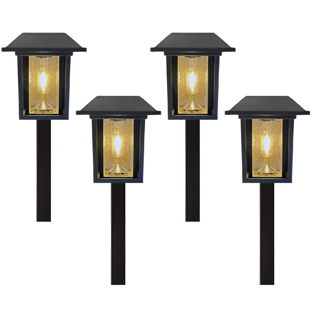 Monteaux Lighting Black Integrated LED Outdoor Solar Pathway Lights with Clear Seeded Glass (4 ...