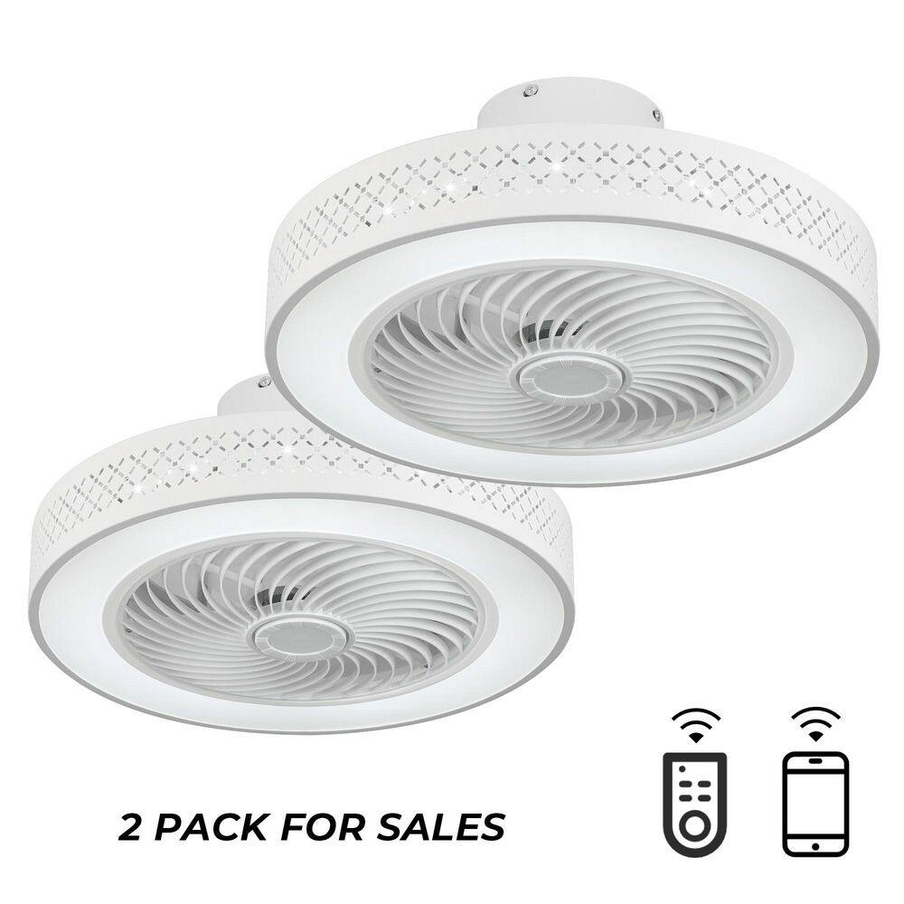 TOZING 20 in. LED Indoor White Dimmable Modern Cage Bladeless Low ...