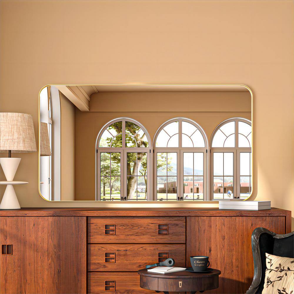 ORGANNICE 55 in. W x 30 in. H Rectangular Aluminum Framed Modern Gold ...