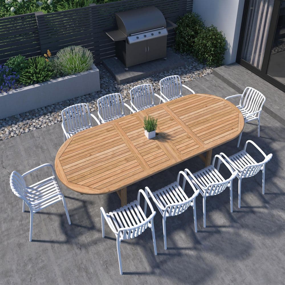 Amazonia Elmina 11-Piece Solid Teak Wood 100% FSC Oval Patio Dining Set ...
