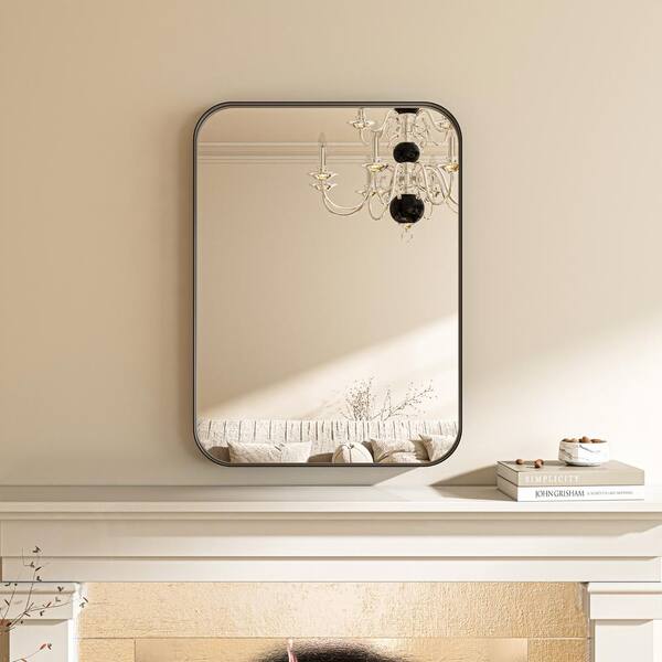 ORGANNICE 22 in. W x 30 in. H Black Aluminum Framed Modern Rounded Wall ...