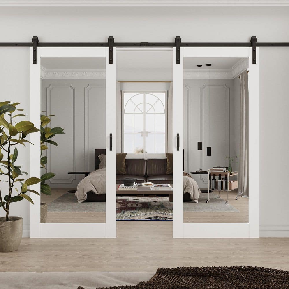 ARK DESIGN 72 in. x 80 in. (Double 36 in. ) Paneled White Mirrored ...