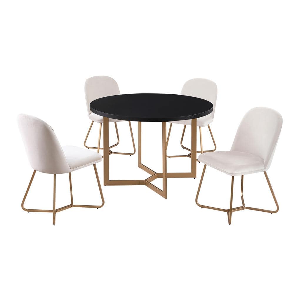 Morden Fort Stoke Moon 5-Piece Dining Room Set Black Wood Top Table Set ...