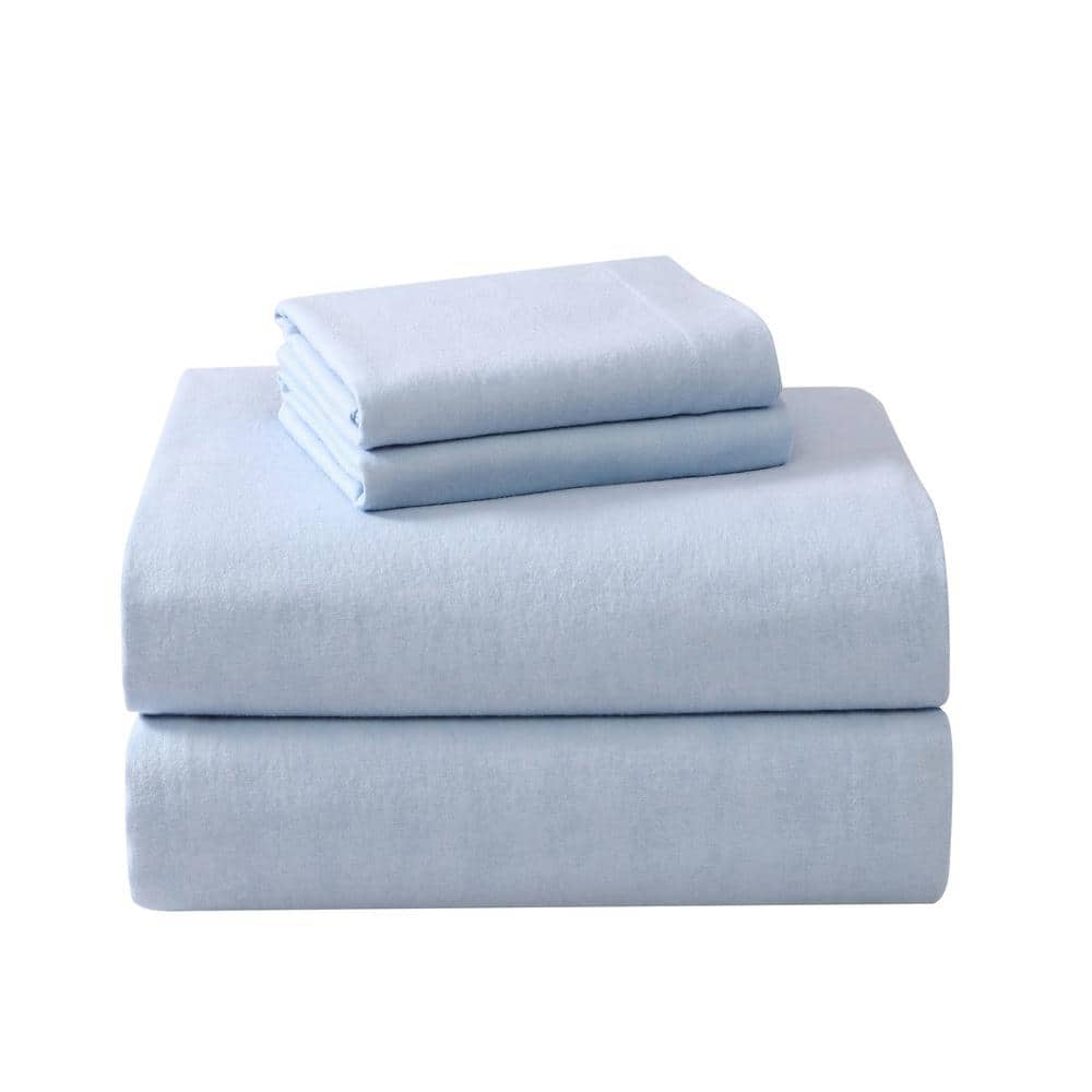 Laura Ashley LA Solid 4-Piece Blue Cotton Queen Sheet Set USHSA01188410 ...