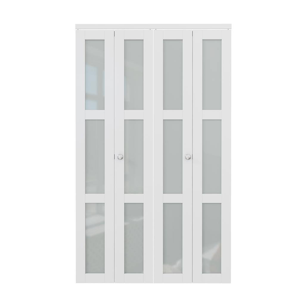 ARK DESIGN 48 in. x 80 in. 3-Lite Frosted Glass Solid Core MDF White ...
