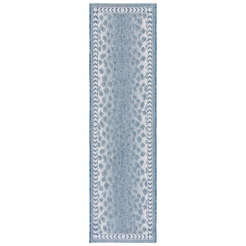 SAFAVIEH Courtyard Blue/Ivory 2 ft. x 8 ft. Arrow Border Cheetah Indoor ...