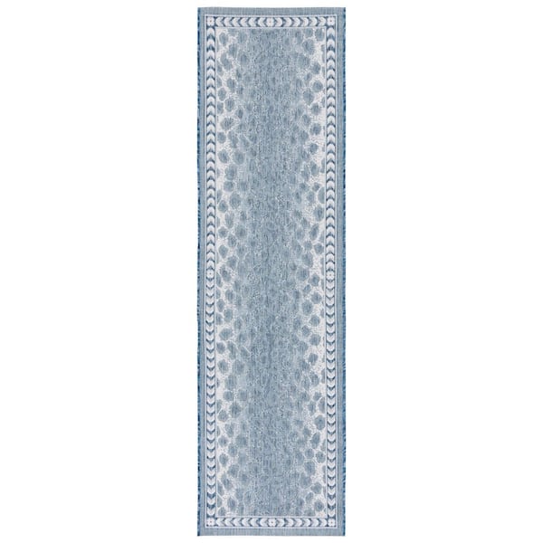SAFAVIEH Courtyard Blue/Ivory 2 ft. x 8 ft. Arrow Border Cheetah Indoor ...