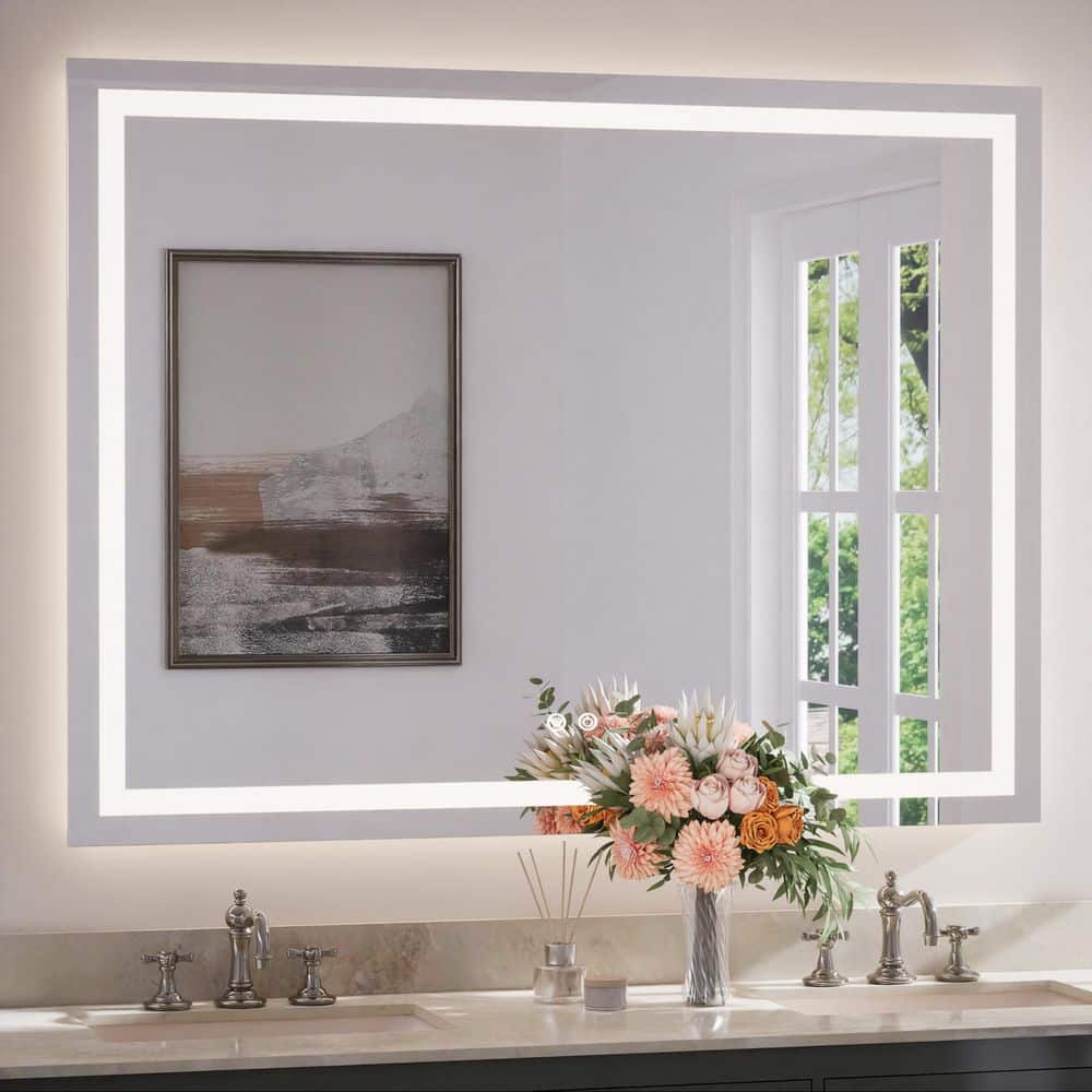 KeonJinn 48 in. W x 36 in. H Rectangular Frameless LED Lighted Bathroom ...