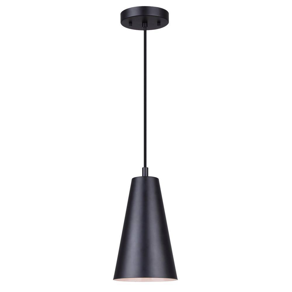 CANARM Orli 1-Light Matte Black Pendant Light with Metal Shade ...